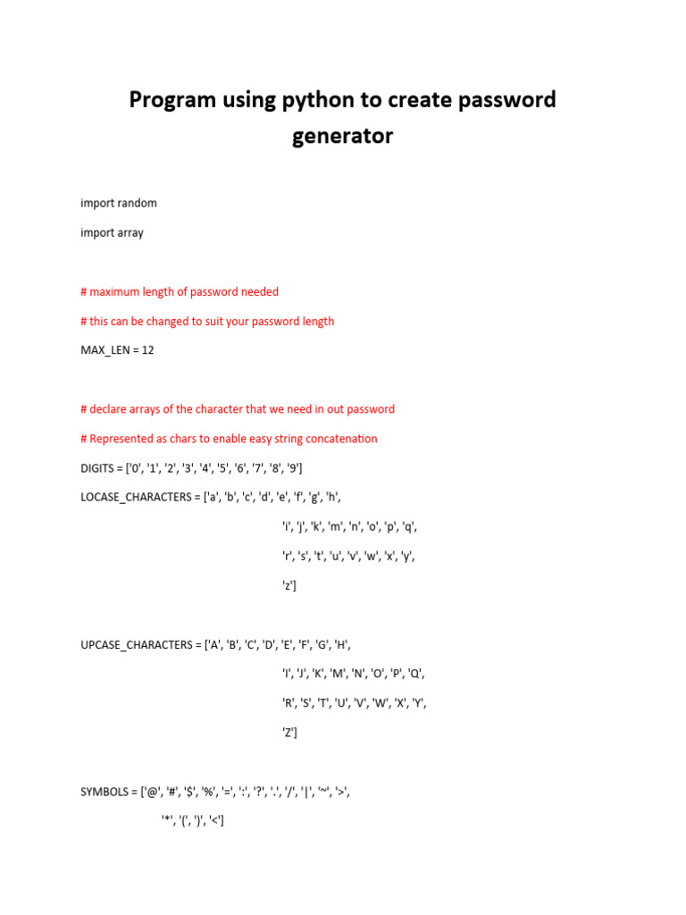 Password Generator | PDF | String (Computer Science) | Computer Programming