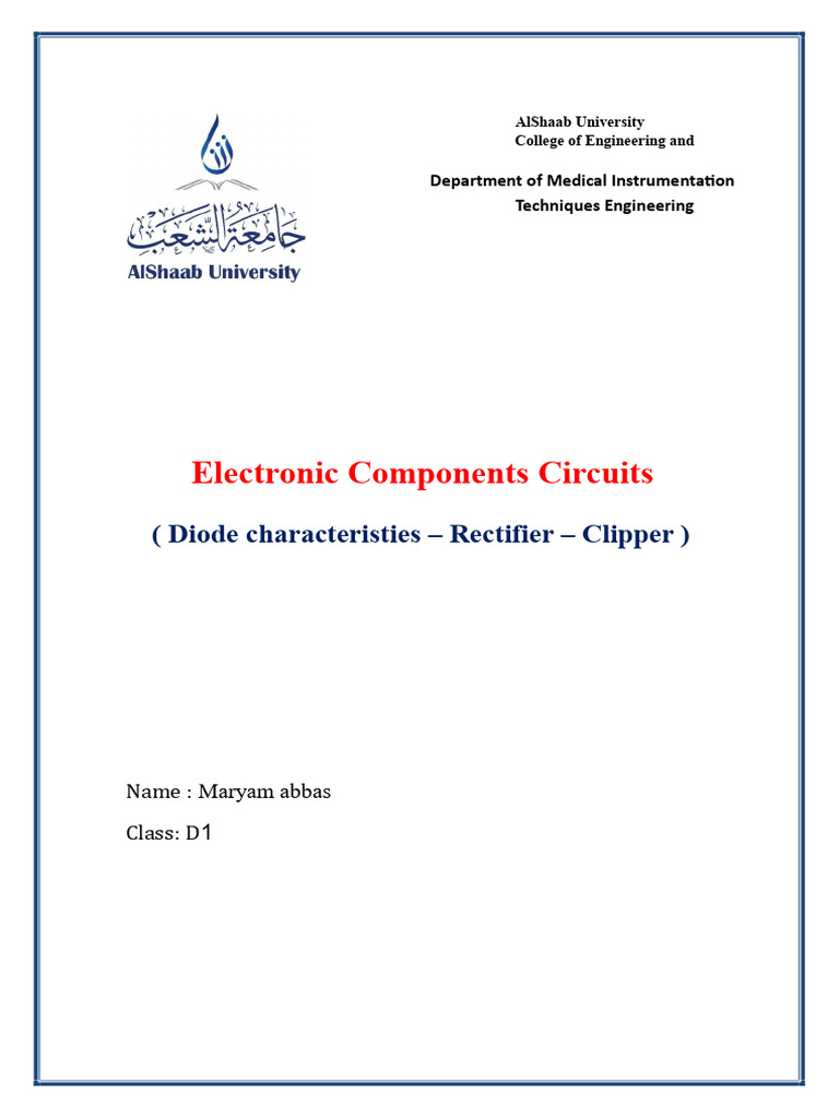 Electronic Components Circuits: (Diode Characteristies - Rectifier - Clipper) | PDF | Rectifier ...
