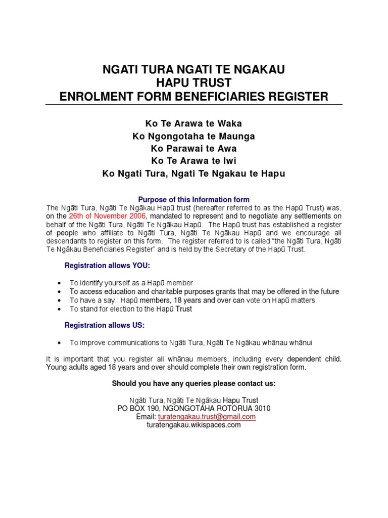 Ngāti Tura Hapū Registration Form | PDF | Māori