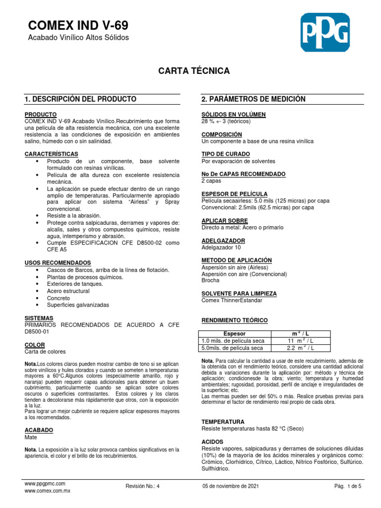 Comex Ind V-69: Carta Técnica | PDF