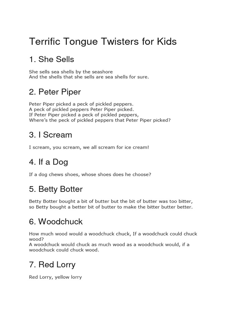 Fun Tongue Twisters for Kids | PDF