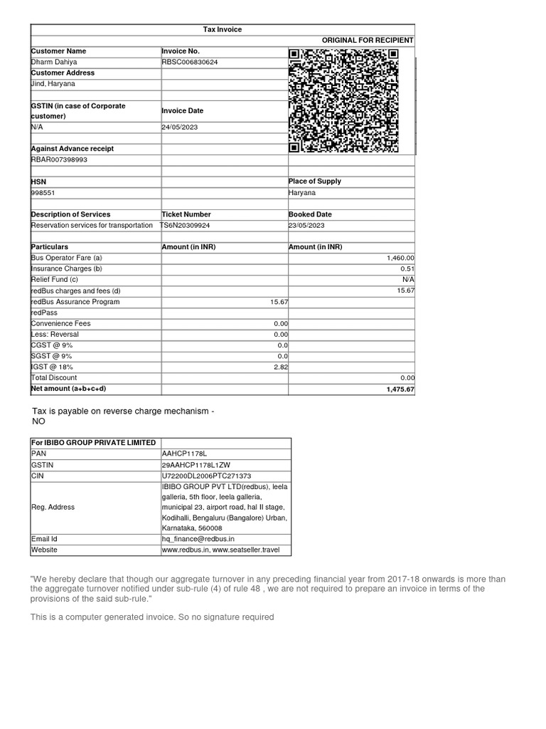 Tax Invoice for IBIBO Group Services | PDF | Invoice | Taxation