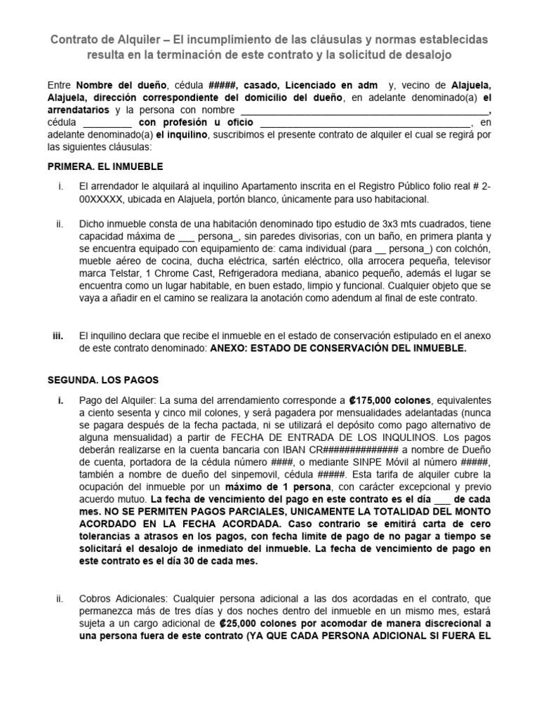 Contrato Machote Template Alquiler Con Los Nuevos Inquilinos | PDF