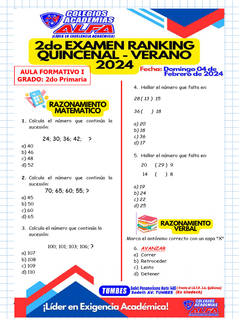 2do EXAMEN RANKING 2024 | PDF