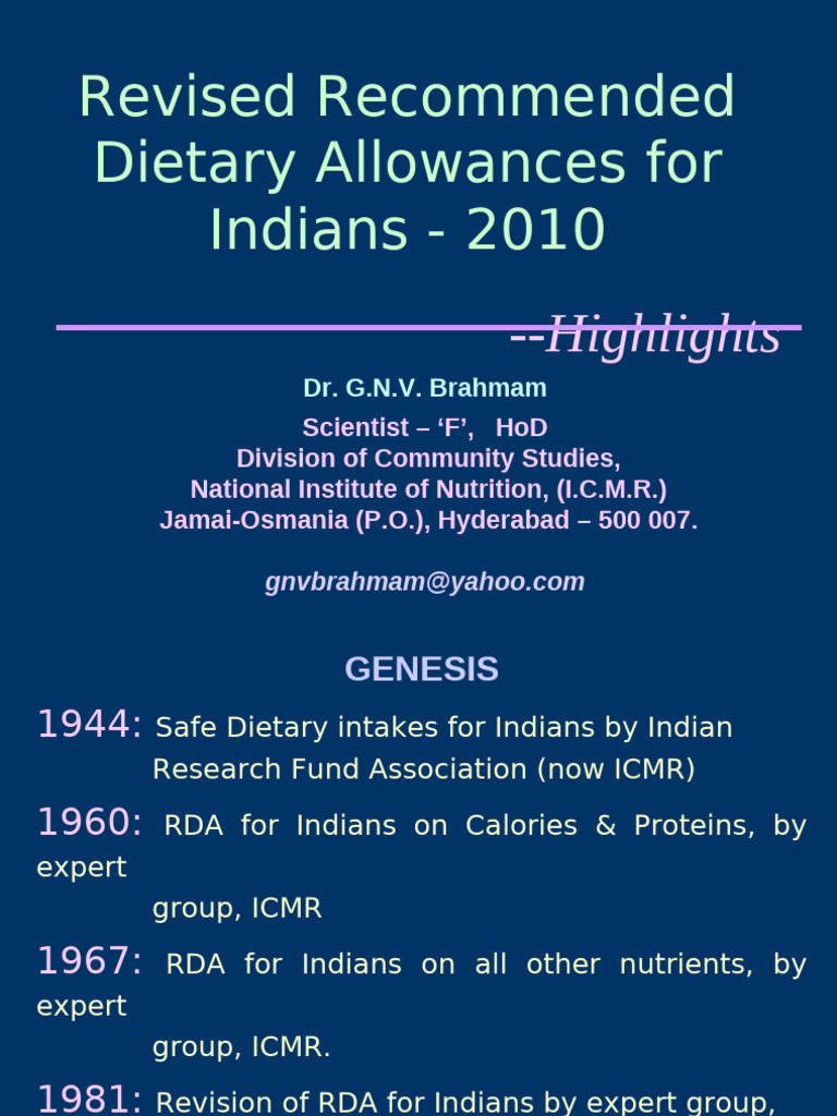 Revised Recommended Dietary Allowances For Indians - 2010 ... | PDF ...