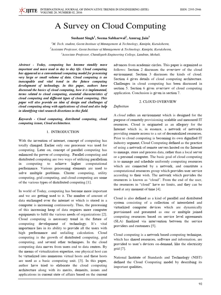 A Survey On Cloud Computing Pdf Cloud Computing Platform As A Service