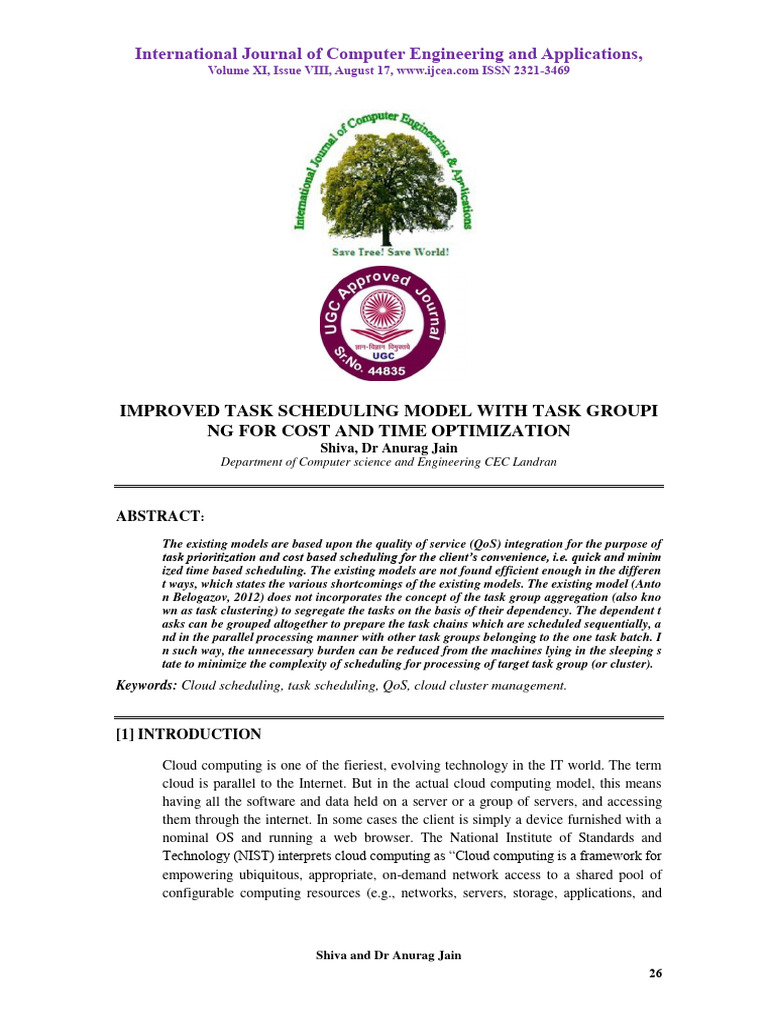 Improved Task Scheduling Model With Task Grouping For Cost and Time Optimization | PDF | Cloud ...