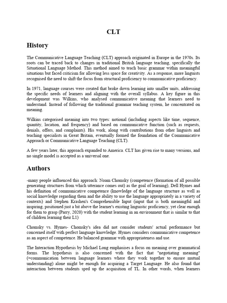 Communicative Approach (CLT) | PDF | Communication | Human Communication