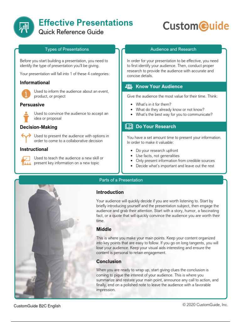 Types and Tips for Effective Presentations | PDF | Information | Cognition