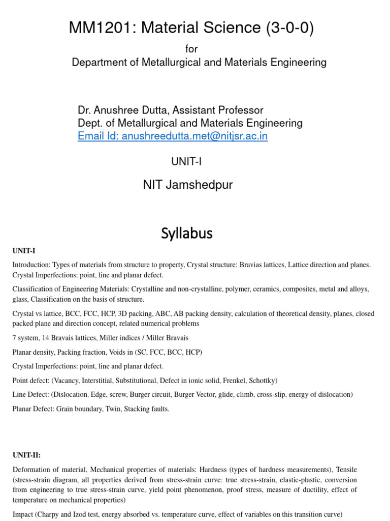 Material Science Unit 1 | PDF | Crystal Structure | Materials Science