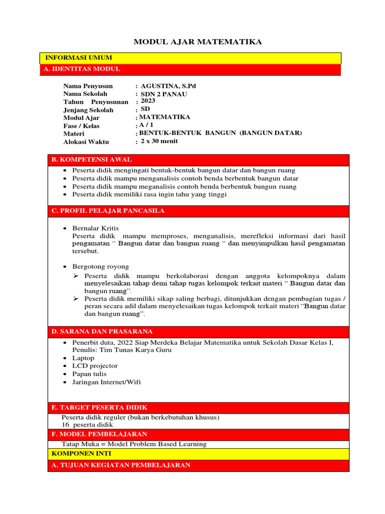 Modul Ajar Bangun Datar Agustina | PDF | Karier & Perkembangan | Seni