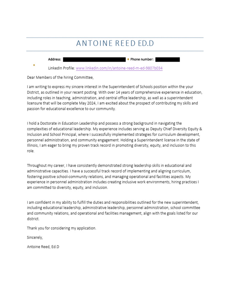 Antoine Reed Resume and Cover Letter | PDF | Career & Growth