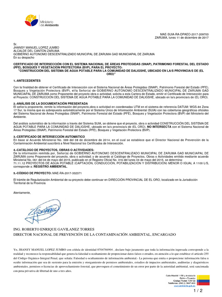 Oficio Del Certificado Intersección | PDF