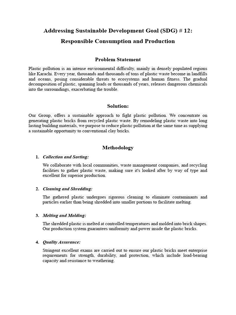 Addressing Sustainable Development Goal (SDG) # 12: Responsible ...