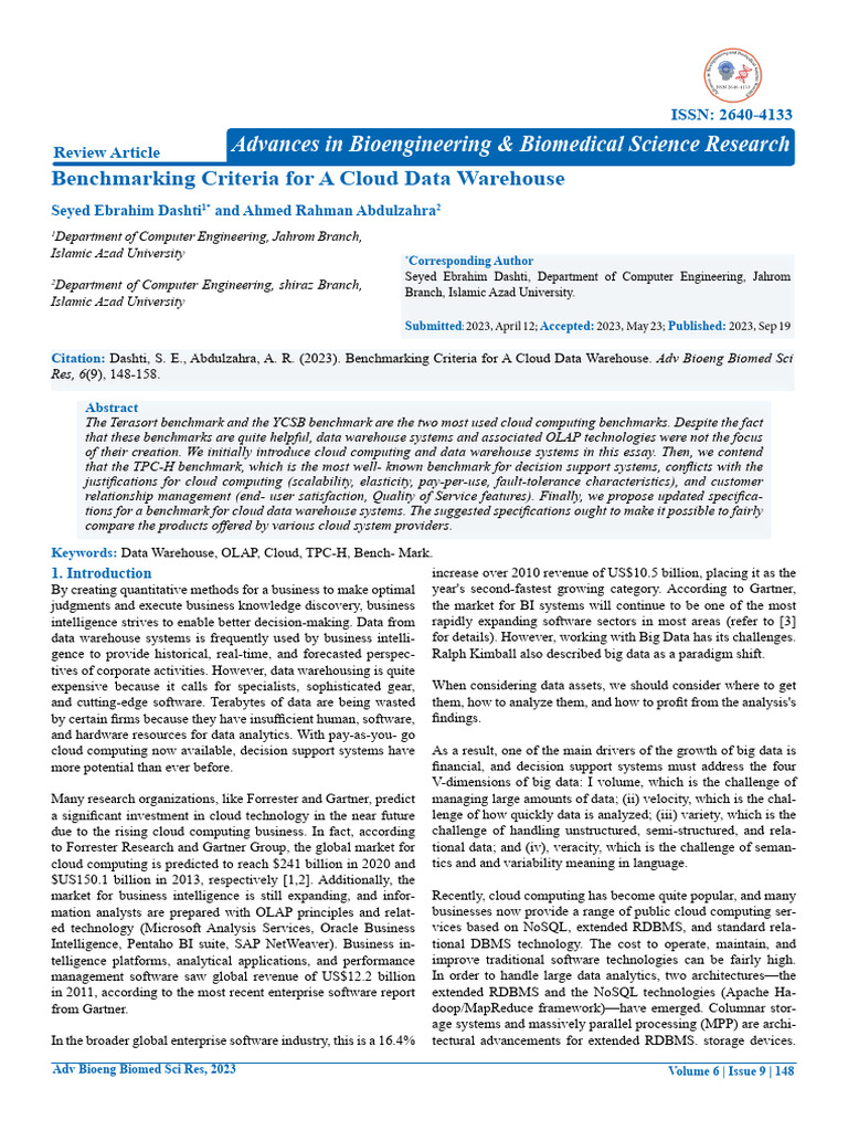 Benchmarking Criteria For A Cloud Data Warehouse | PDF | Cloud Computing | Software As A Service