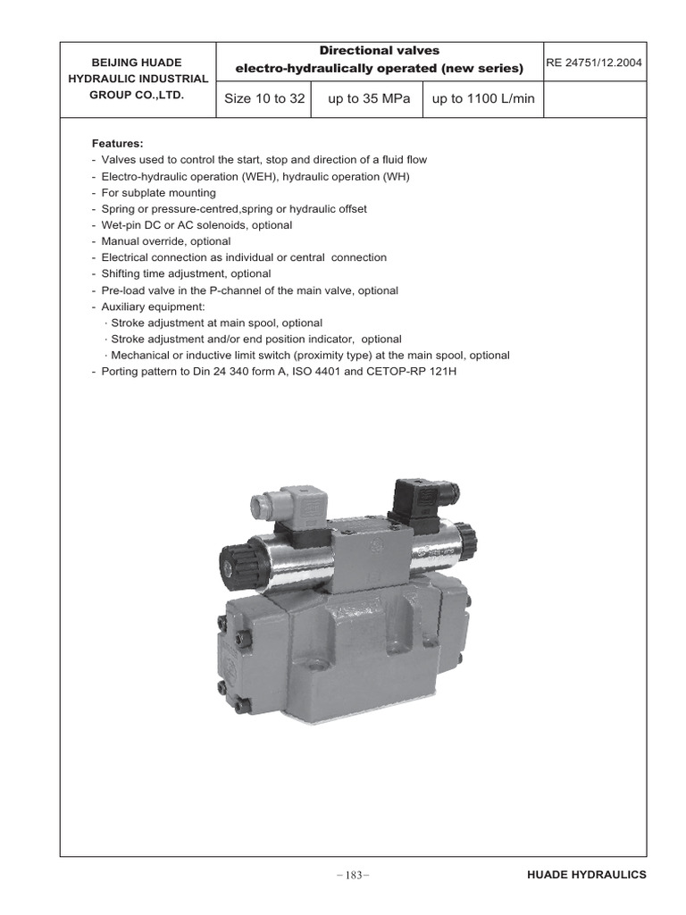 Directional Valves Electro Hydraulically Operated 4WEH | PDF