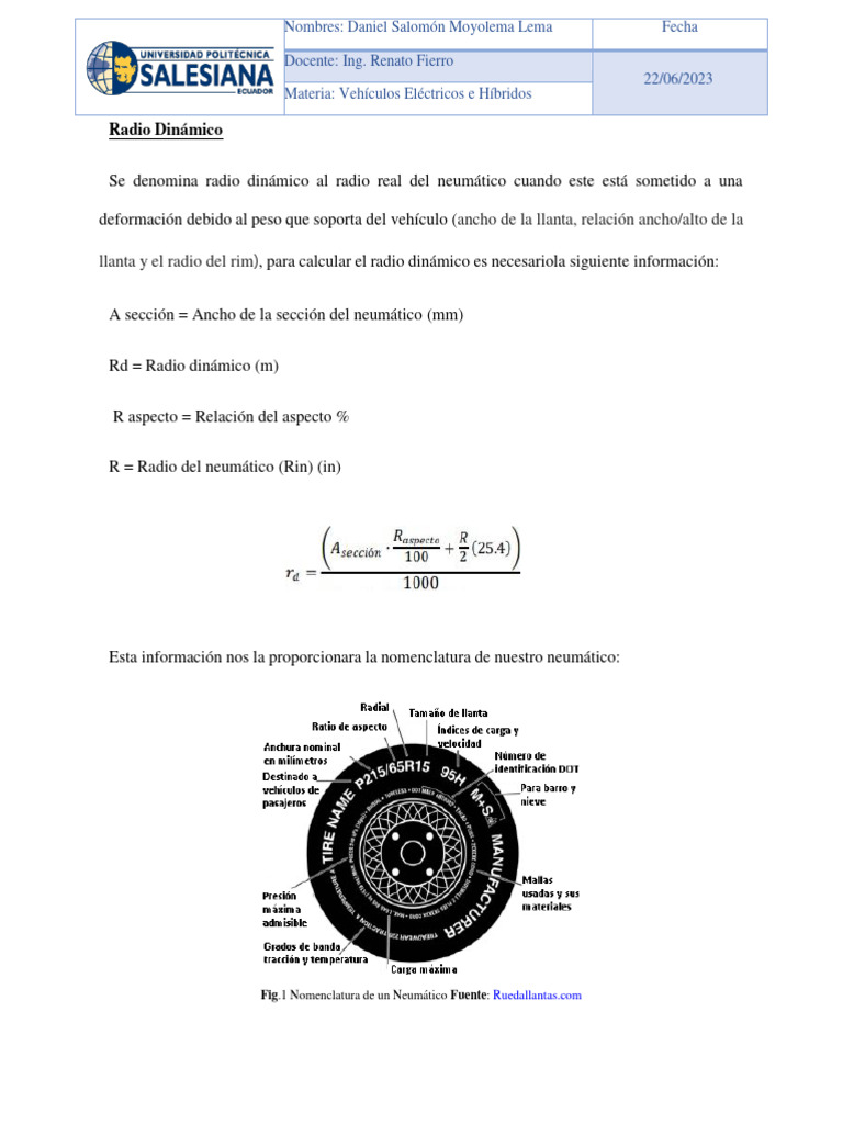 Cálculo Radio Dinámico | PDF | Neumático | Fabricantes de vehículos de ...