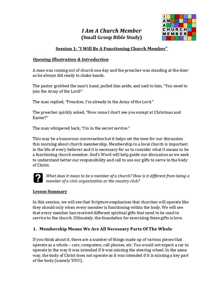 I Am A Church Member Session 1-6 | PDF | Career & Growth | Self-Improvement
