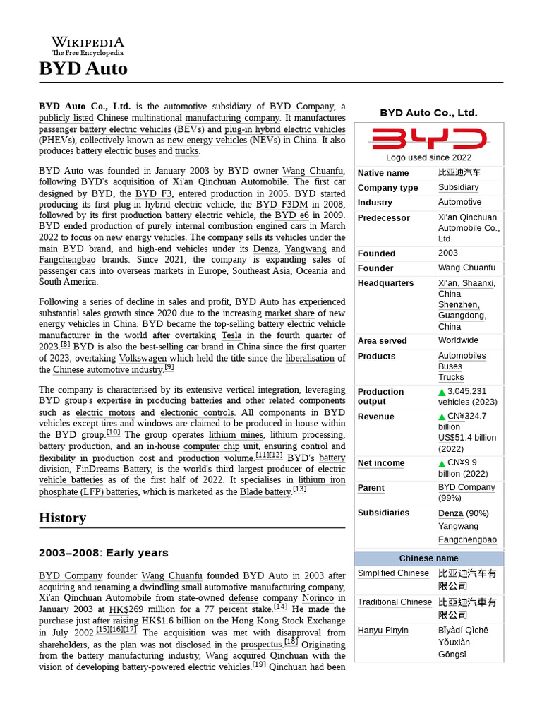 BYD Auto: Company Overview and History | PDF | Land Vehicles ...