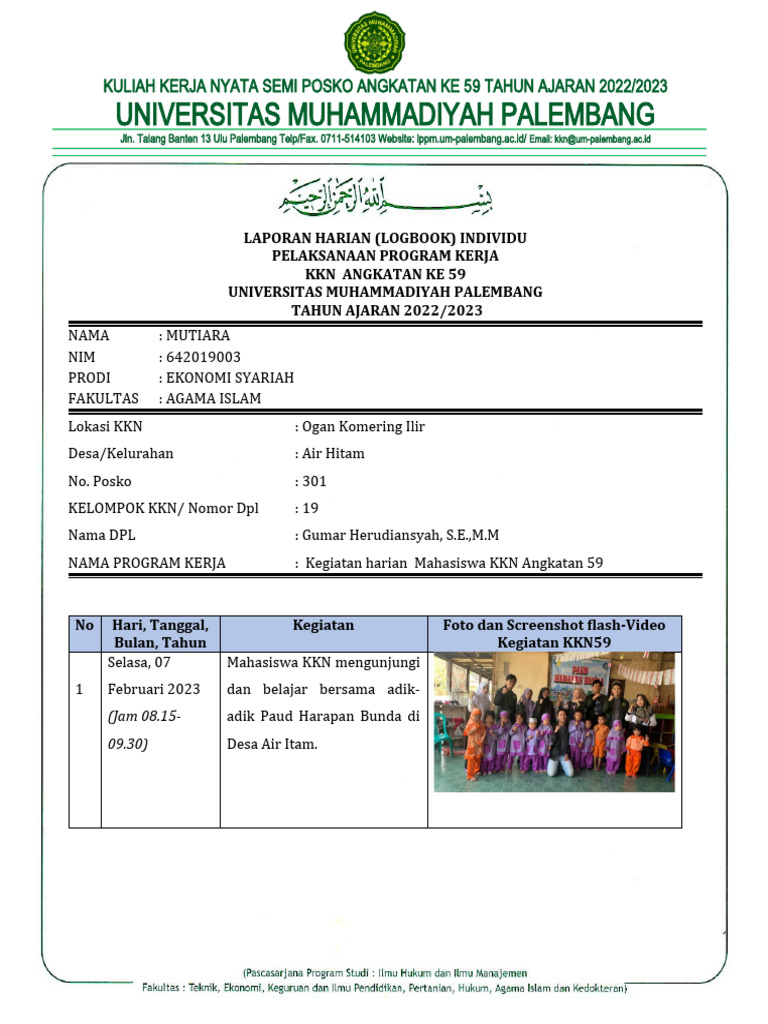 LOGBOOK KKN MINGGU Ke 3 Mutiara 642019003 | PDF