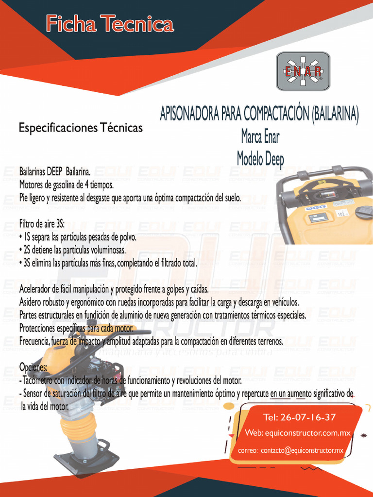 Ficha Tecnica Equiconstructor Apisonadora Tipo Bailarina Enar Ph70 ...