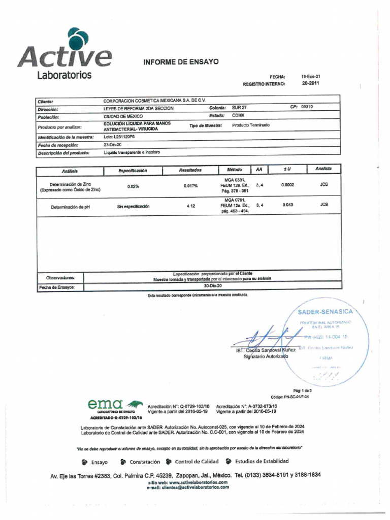 Informe de Ensayo Active Laboratorios | PDF