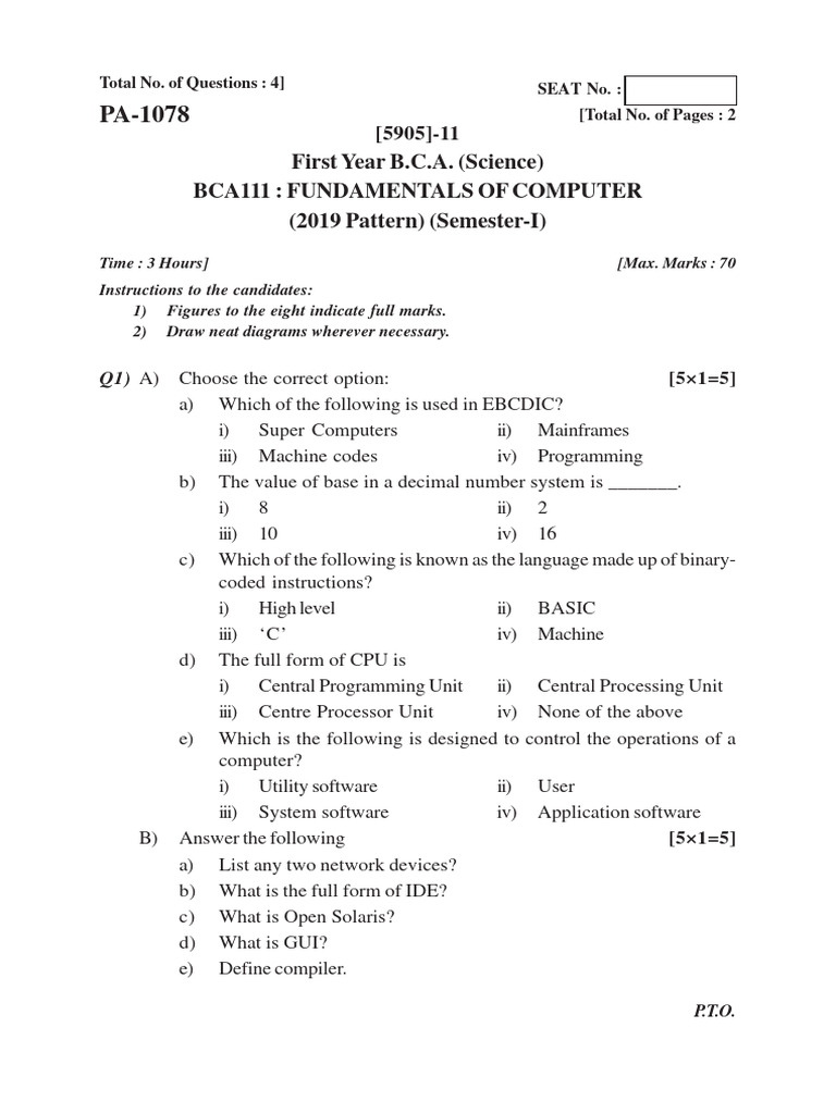 B.C.A (Science) 2019 Pattern | PDF