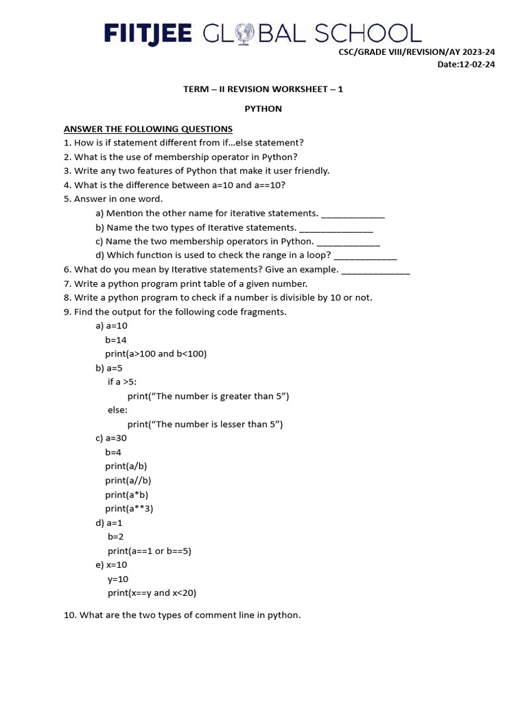 CSC GR8 Revision 1 Term 2 | PDF