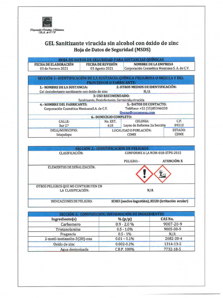 Hoja de Datos de Seguridad MSDS | PDF
