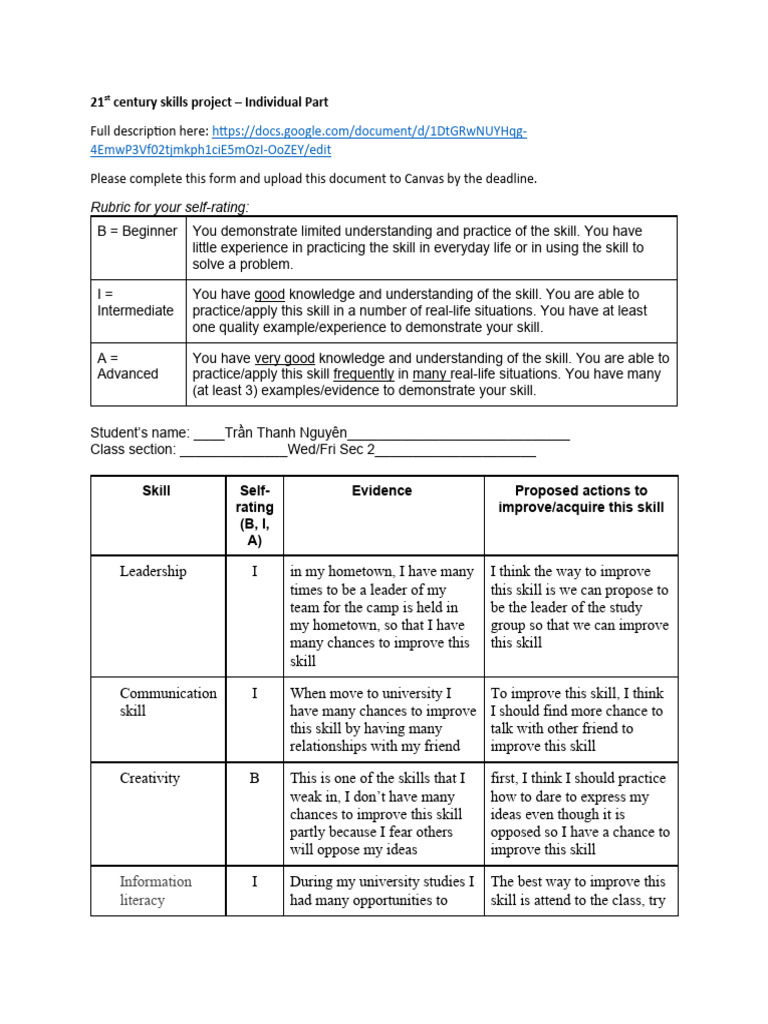 21st Century Skills Project - Individual | PDF | Critical Thinking ...