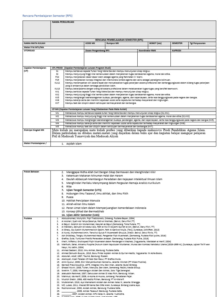 Contoh RPS Perkuliahan | PDF