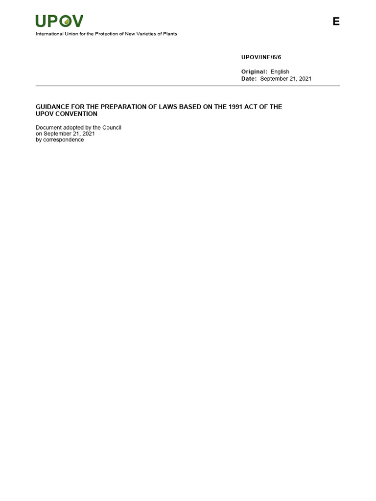 UPOV 1991 Act Law Preparation Guide | PDF | Government | Business Law