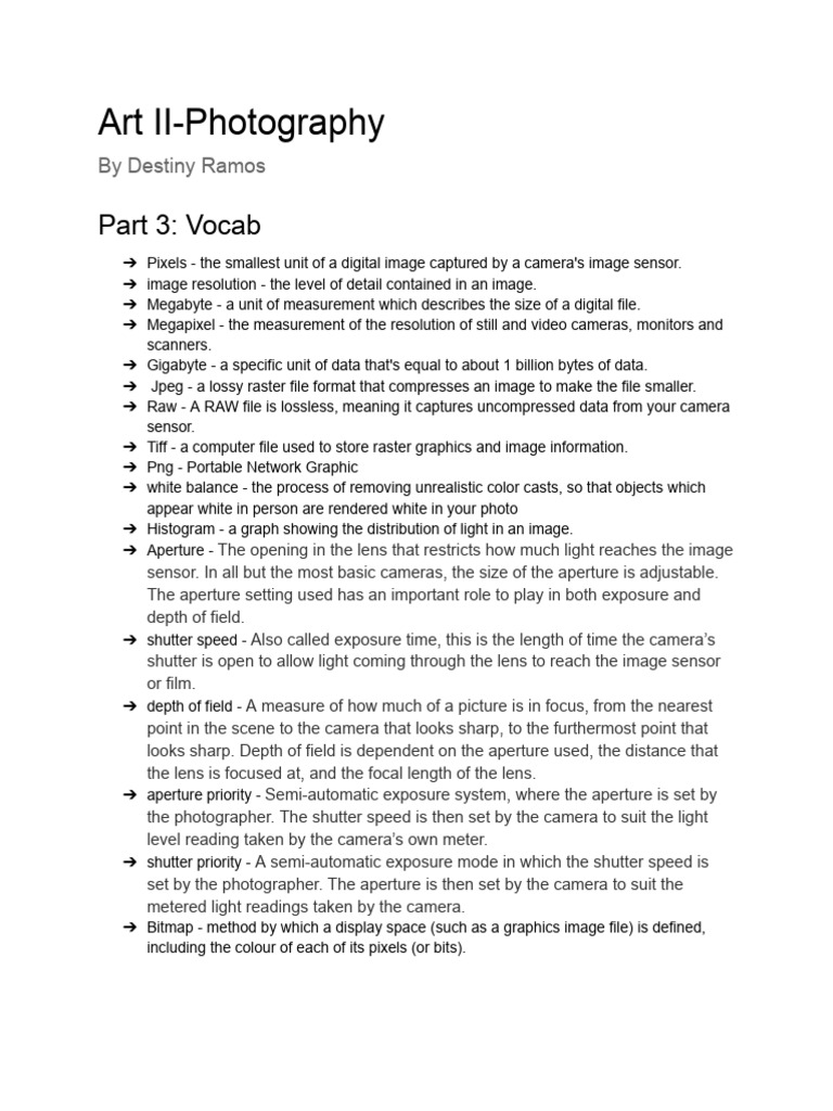 Photography Research - Part 3 - Vocab | PDF