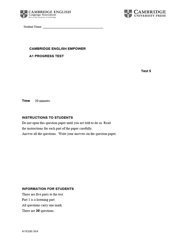 Unit 5 Progress Test Pdf