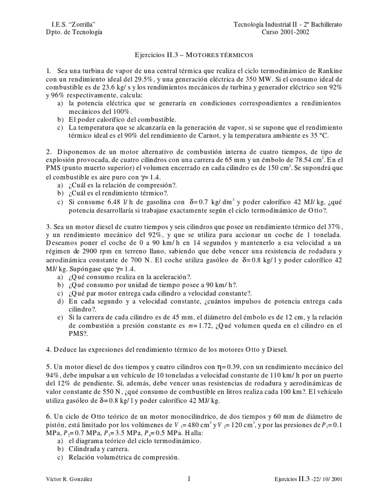Ejercicios | PDF | Pistón | Motor diesel