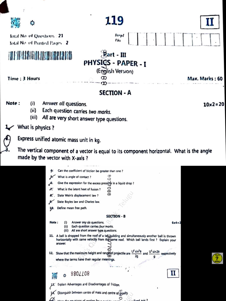 2023 Phy Qpaper | PDF | Mass | Friction