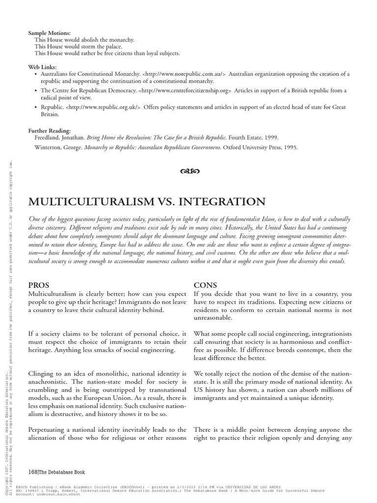 Multiculturalism Vs Integration 1 Pdf Multiculturalism Republic