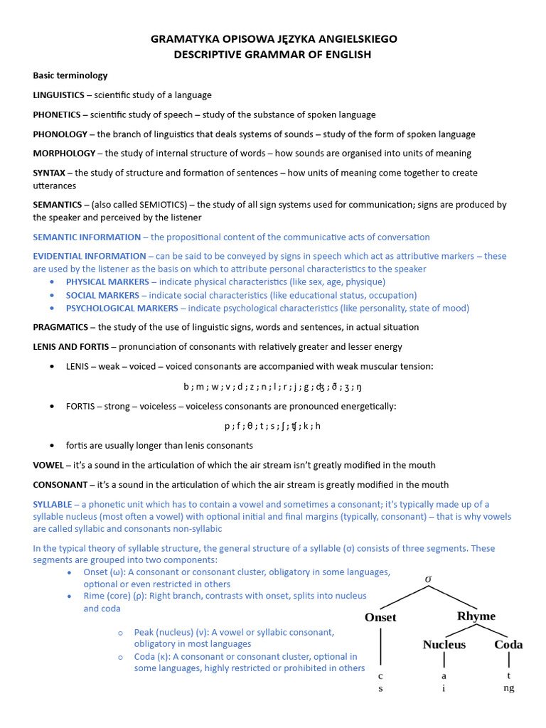 Descriptive Grammar - Materia | PDF | Syllable | Consonant