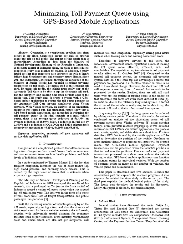 Minimizing Toll Payment Queue Using GPS-Based Mobile Applications | PDF ...