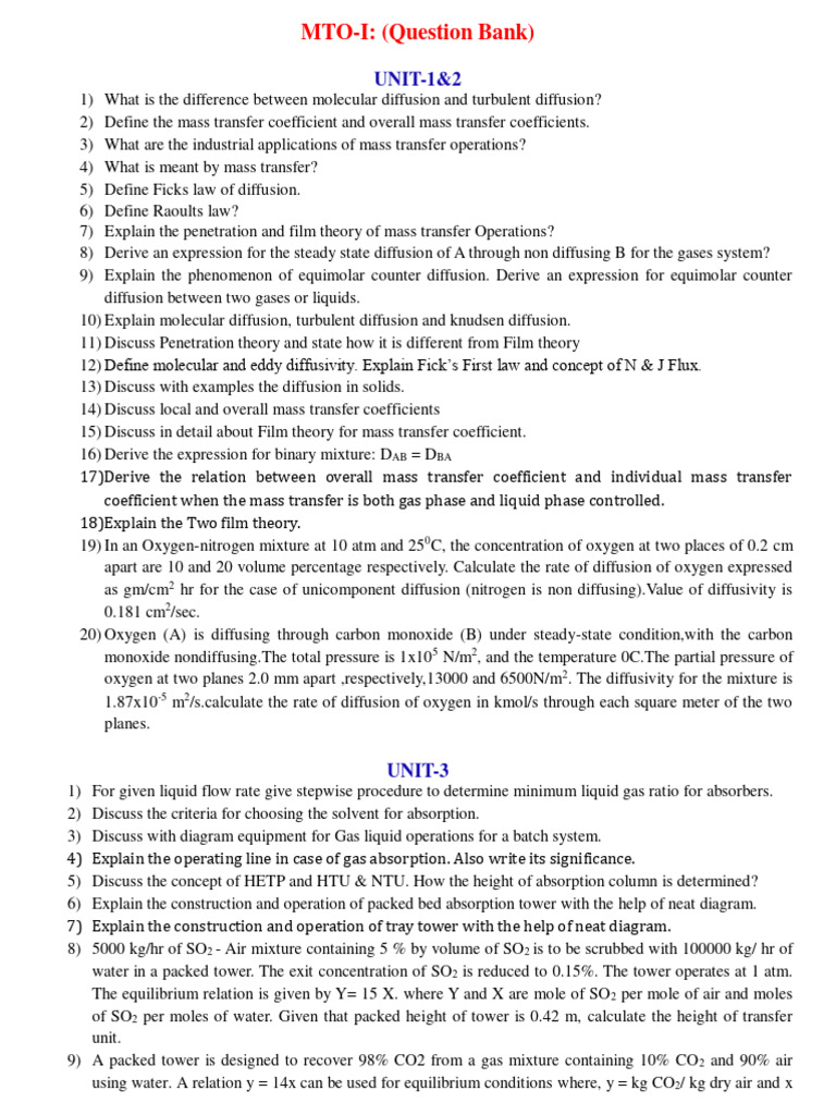 MTO Question Bank | PDF | Humidity | Diffusion