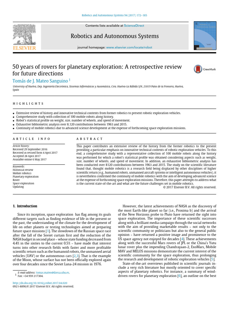 50 Years of Rovers For Planetary Exploration | PDF