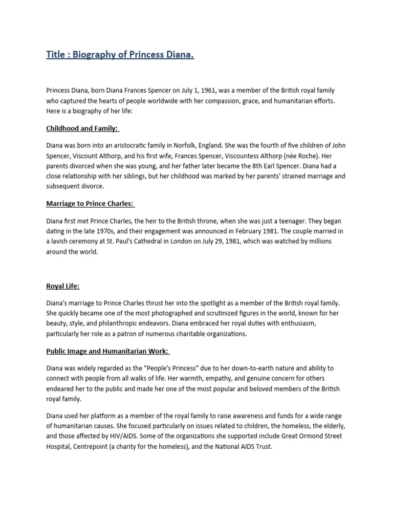 Princess Diana Life Biography. | PDF | Diana