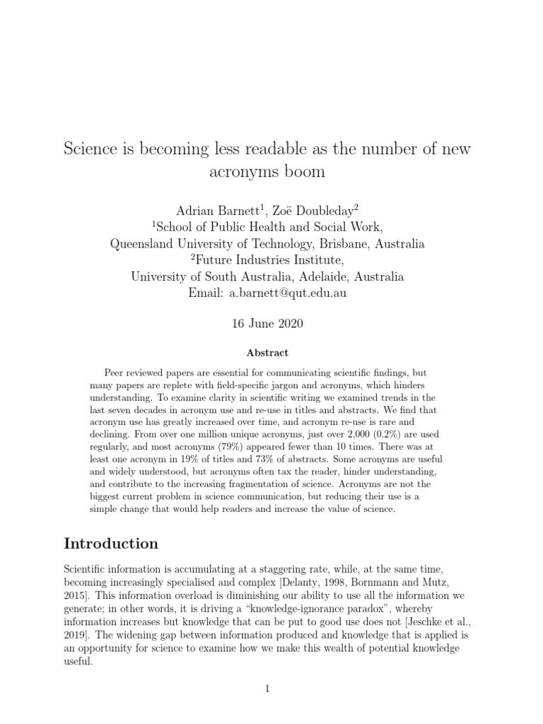 Acronyms Paper Plain | PDF | Science | Acronym