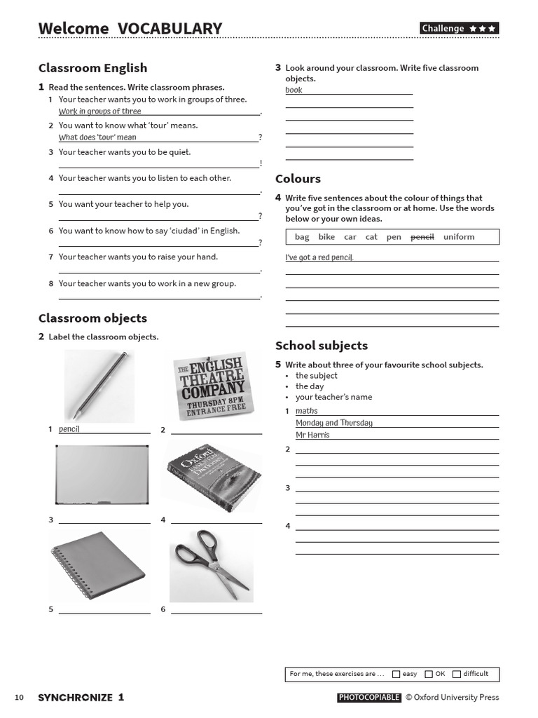 Synchronize1 - TRB - Worksheets - Welcome Unit - Challenge - Vocabulary ...