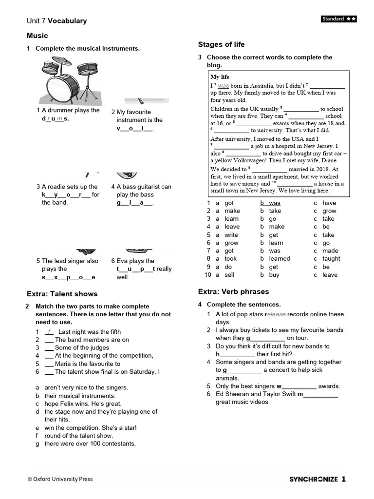 Unit 7 Vocabulary Exercises | PDF