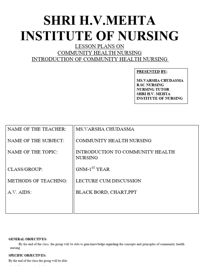 Community Health Nursing Lesson Plan | PDF
