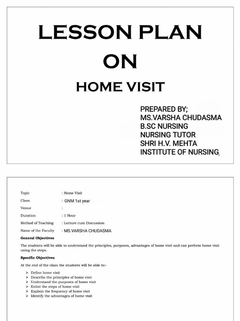 CHN-1 (Lesson Plan) Home Visit (MS - Varsha) | PDF