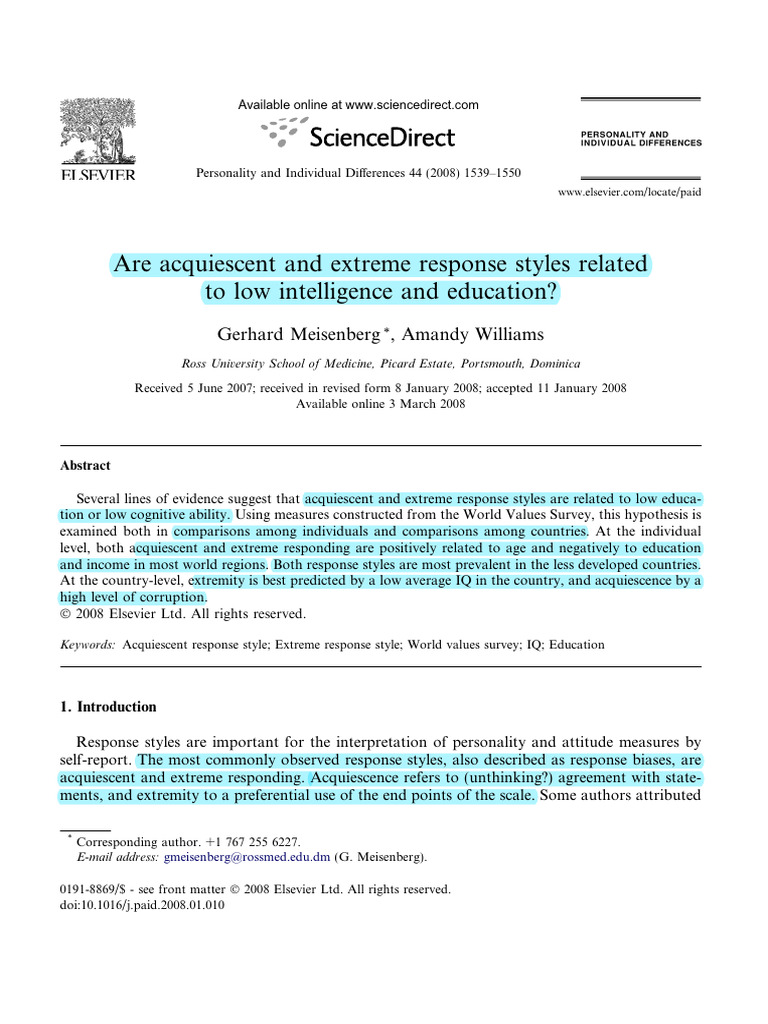 Response Styles, Intelligence & Education | PDF | Regression Analysis ...