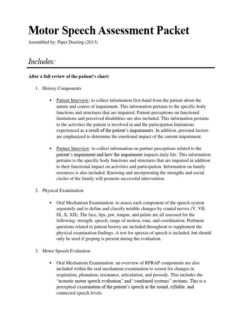 ST - Dysarthria-Motor Speech Diagnostic Packet | PDF | Speech | Breathing