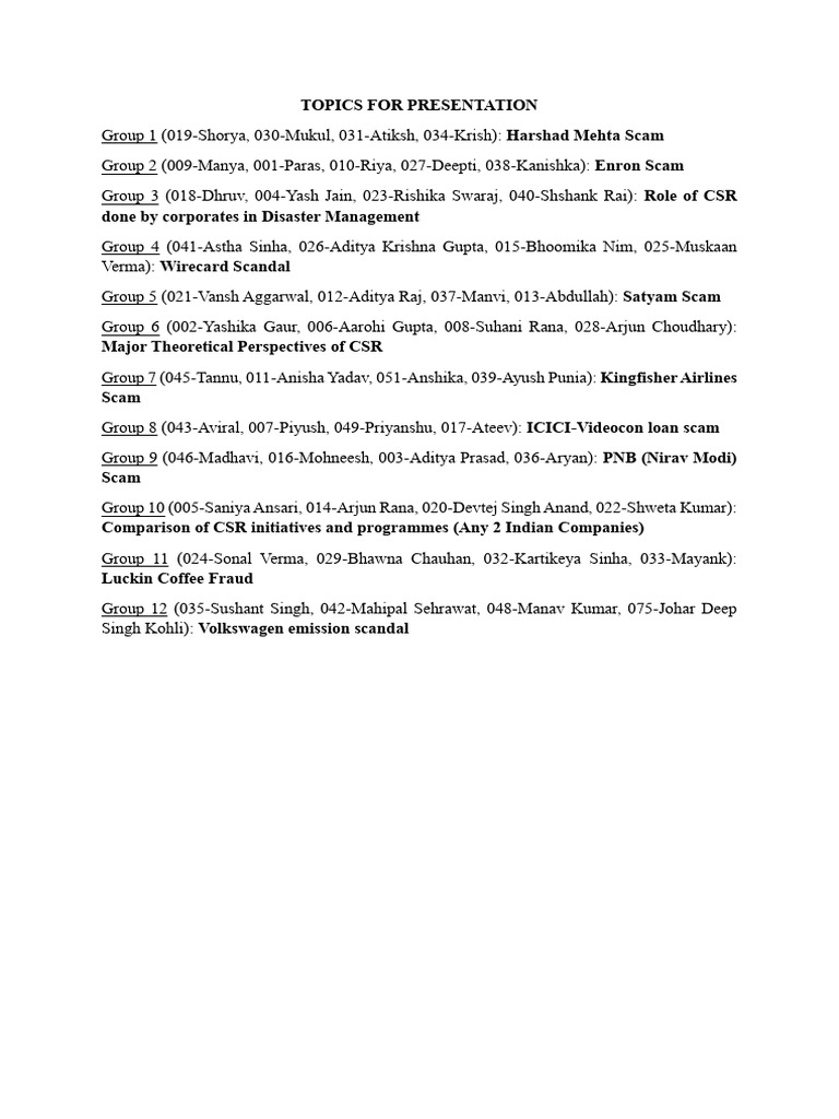 Topics For Presentation | PDF